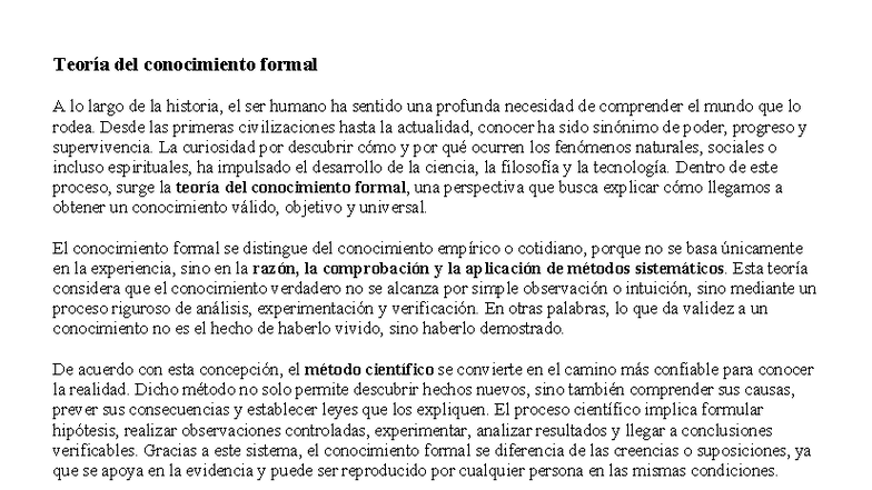 Teoría del Conocimiento Formal: Un Análisis Rigoroso y Científico - Studocu
