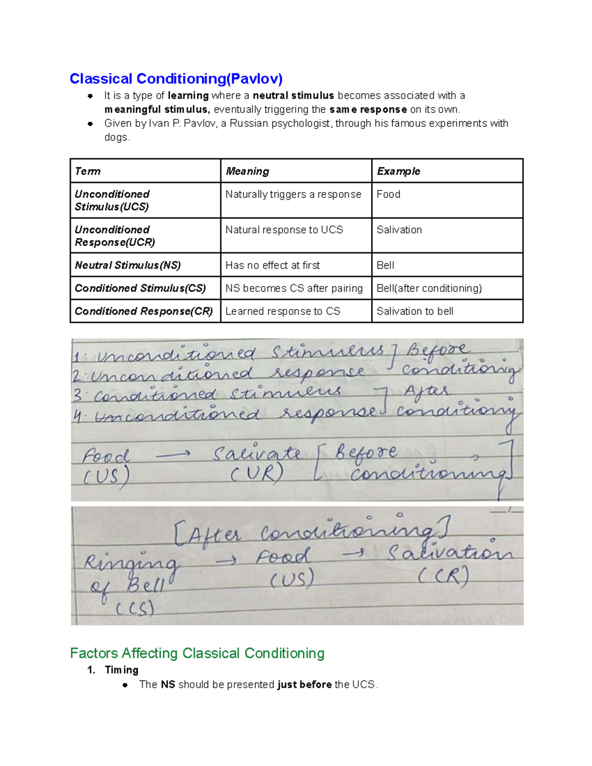 Introduction to Psychology: Classical Conditioning (PSY101) - Studocu