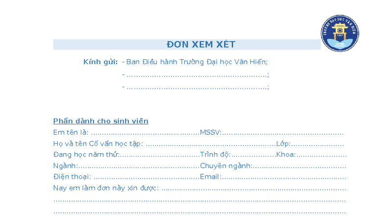 Đơn Xem Xét Sinh Viên - 2025 QLDT - Studocu