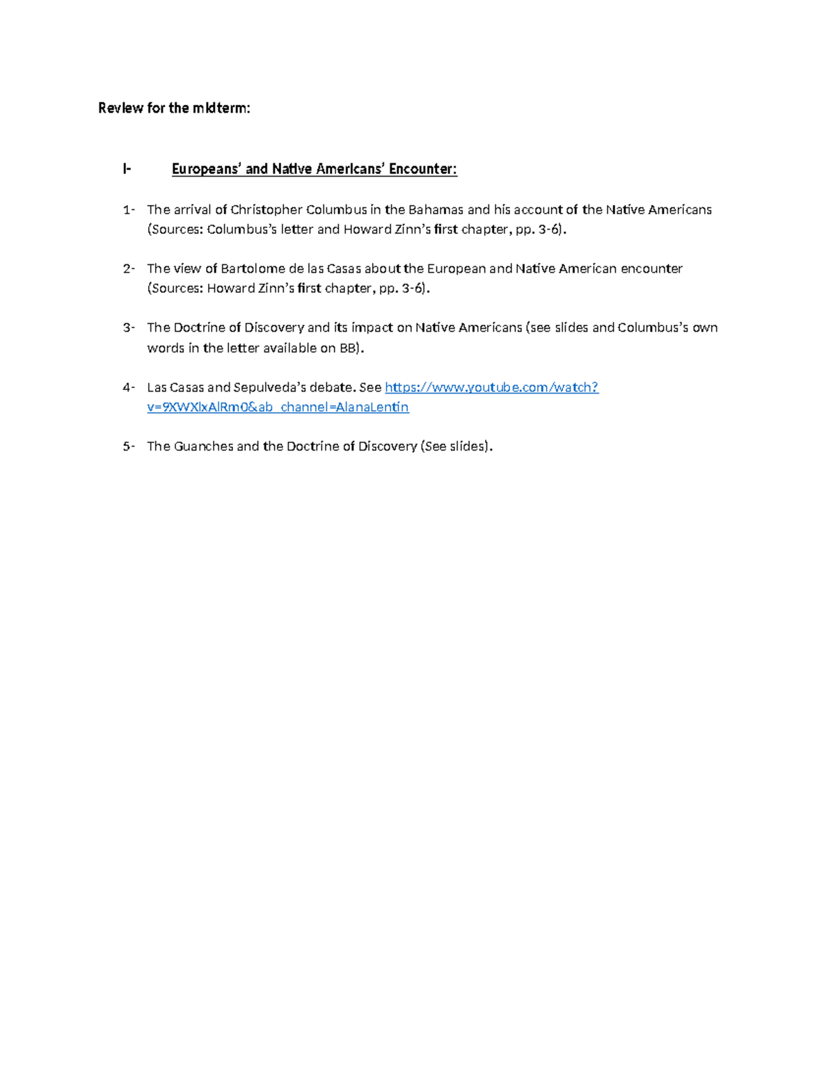 Midterm Review: Europeans and Native Americans' Encounters (HIST 101 ...