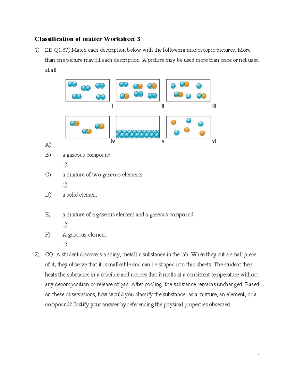 Matter Classification Worksheet 3 - INTL G9e - v1.13 - Studocu