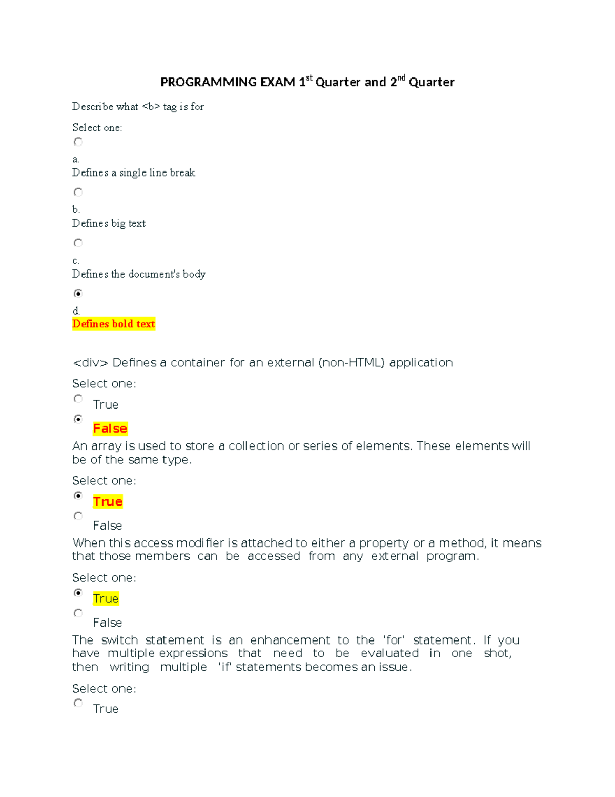 Programming EXAM 1 & 2: Key Concepts and Questions - Studocu