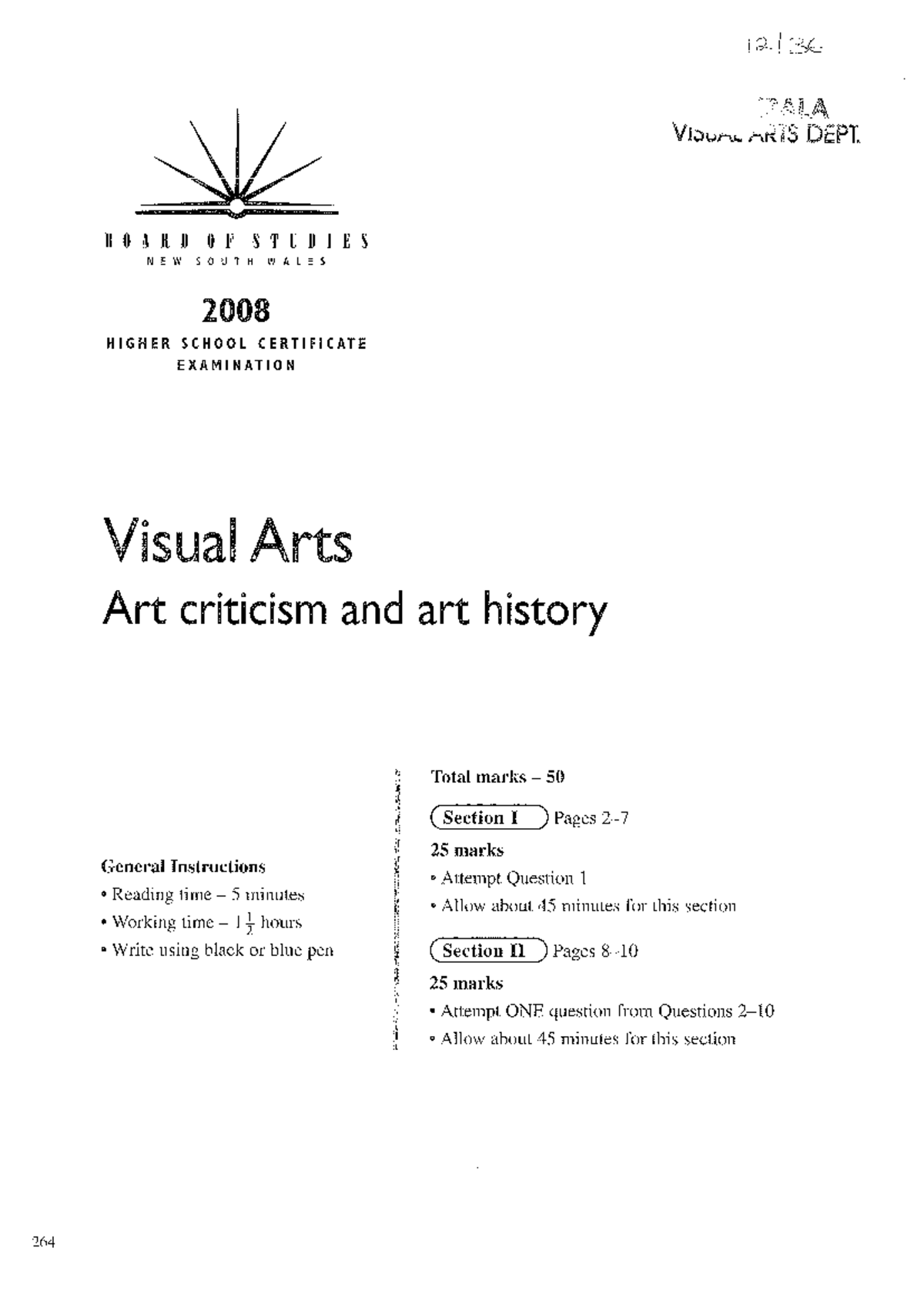 BOS HSC VA Exam 2008 - Visual Arts Past Paper Analysis - Studocu