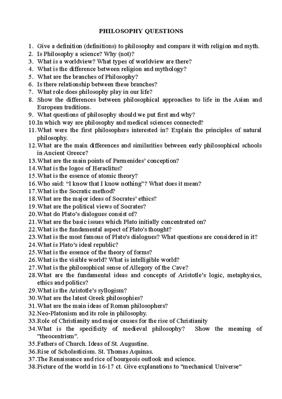 PHIL 101 - Key Philosophy Questions and Concepts Overview - Studocu