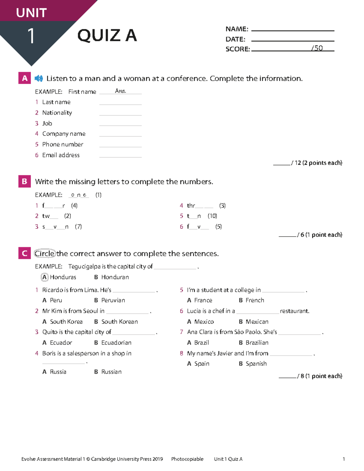 Evolve L1 Unit 1 Quiz A Review - Key Assessment Guide - Studocu