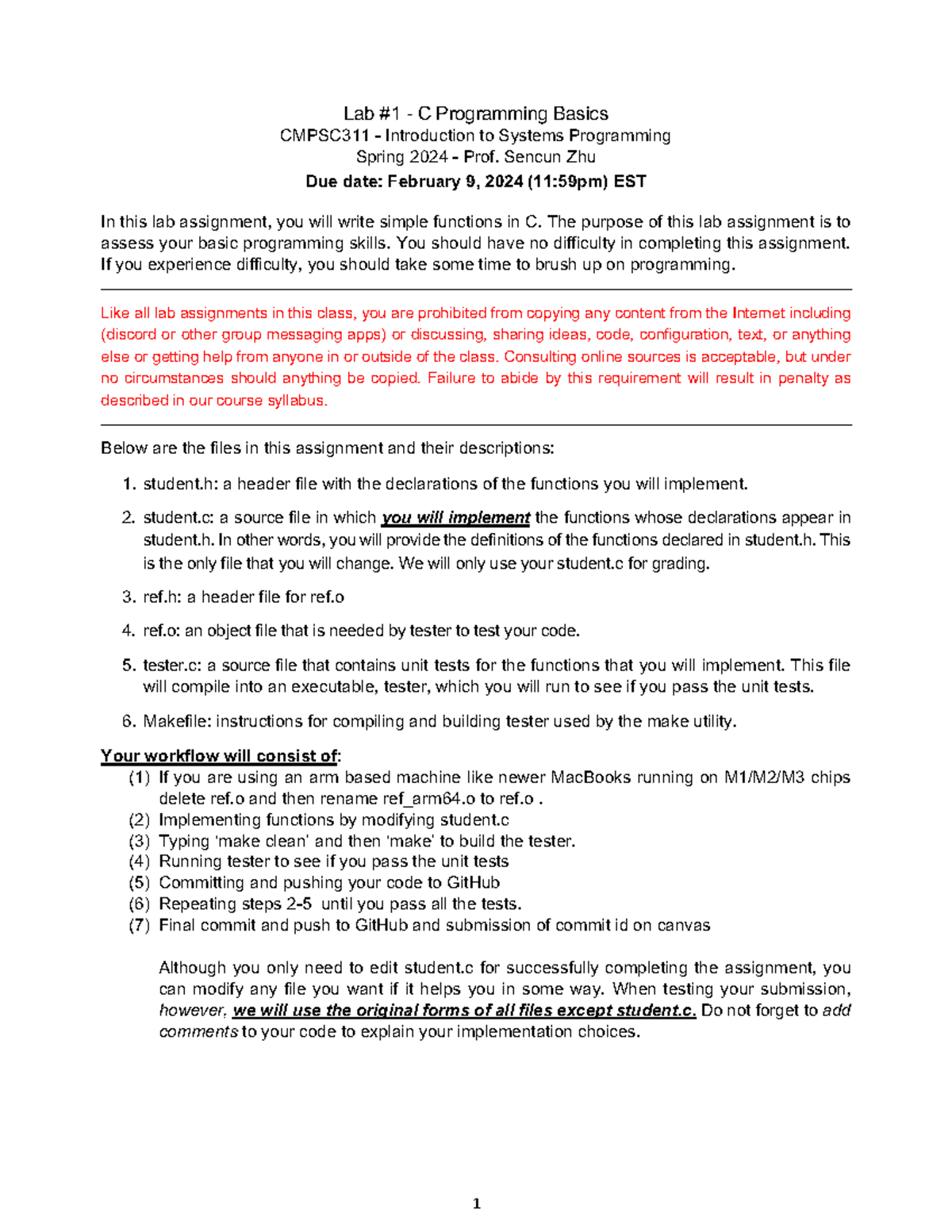 Lab1 Read Me - lab 1 - 1 Lab #1 - C Programming Basics CMPSC311 - Introduction to Systems - Studocu