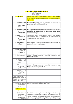 Weekly Learning Plan Filipino 8 - WEEKLY LEARNING PLAN Quarter: Ikaapat ...