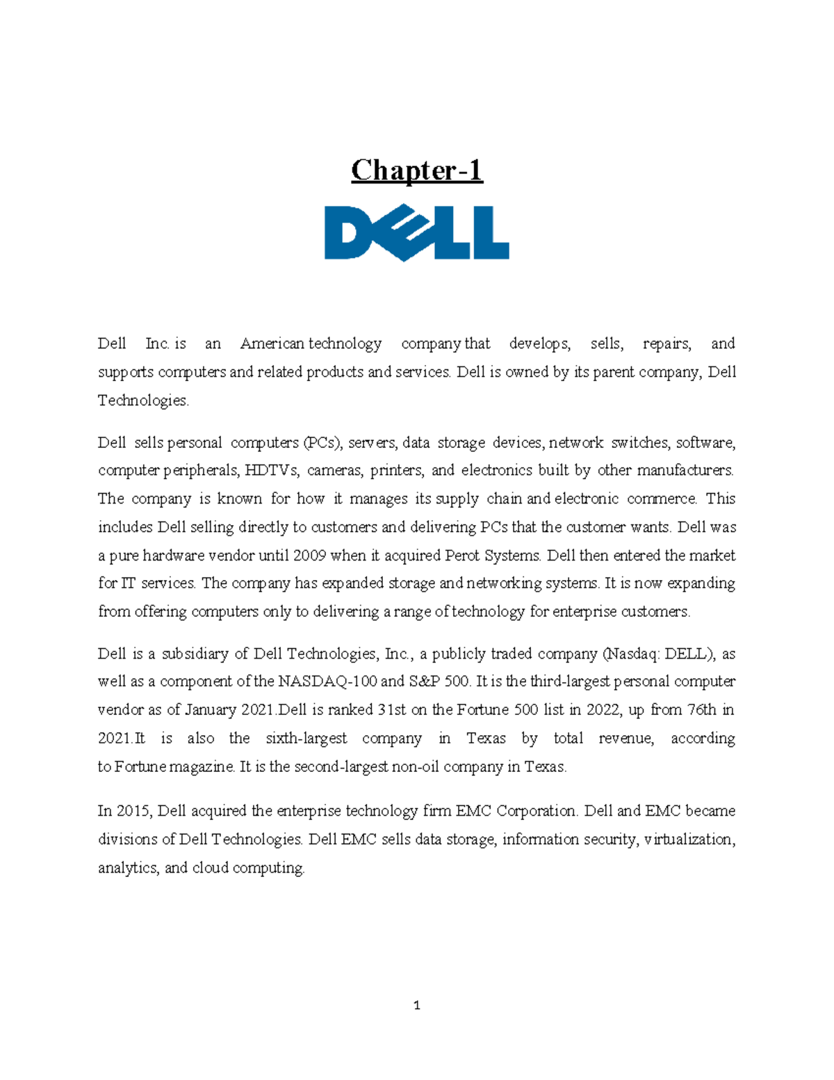 Chapter 1: Overview and Insights on Dell Inc. (COMP 101) - Studocu