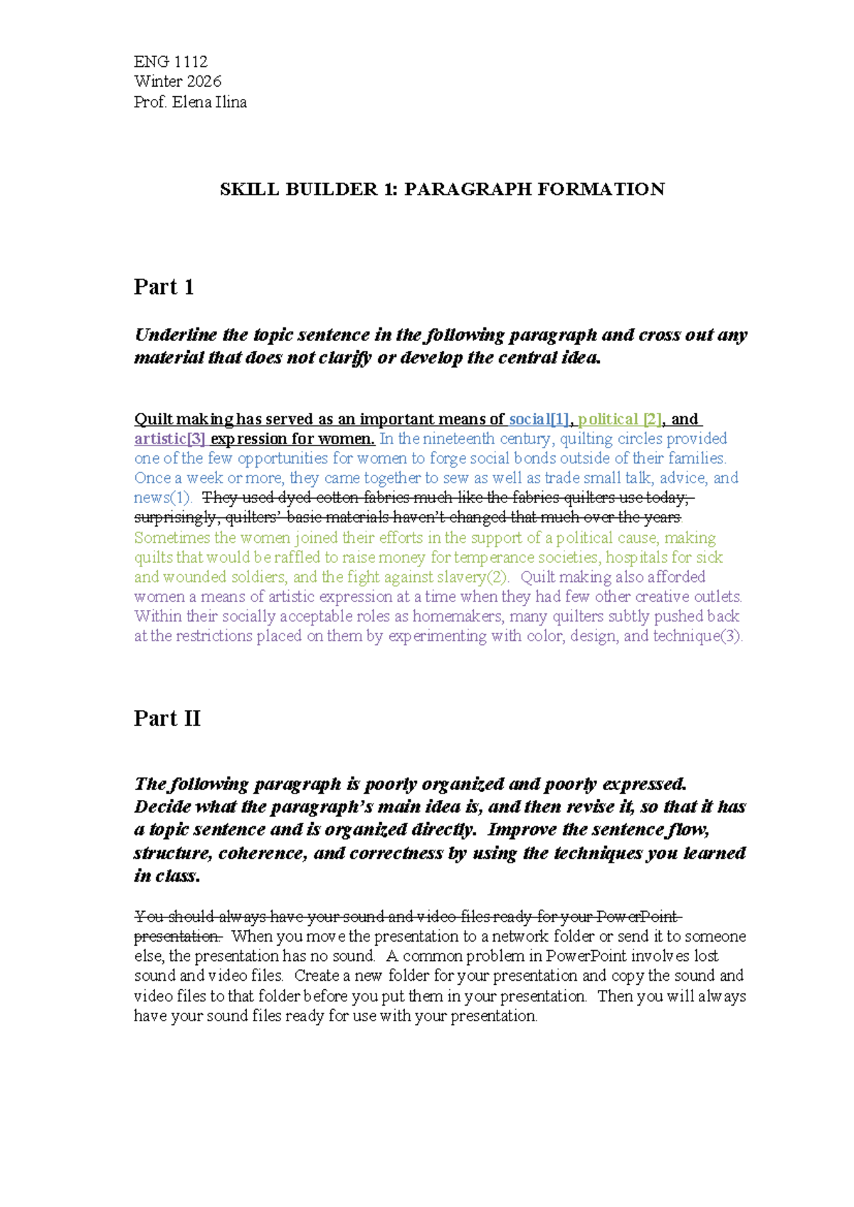 ENG Winter 2026 Skill Builder 1: Paragraph Formation & Revision ...