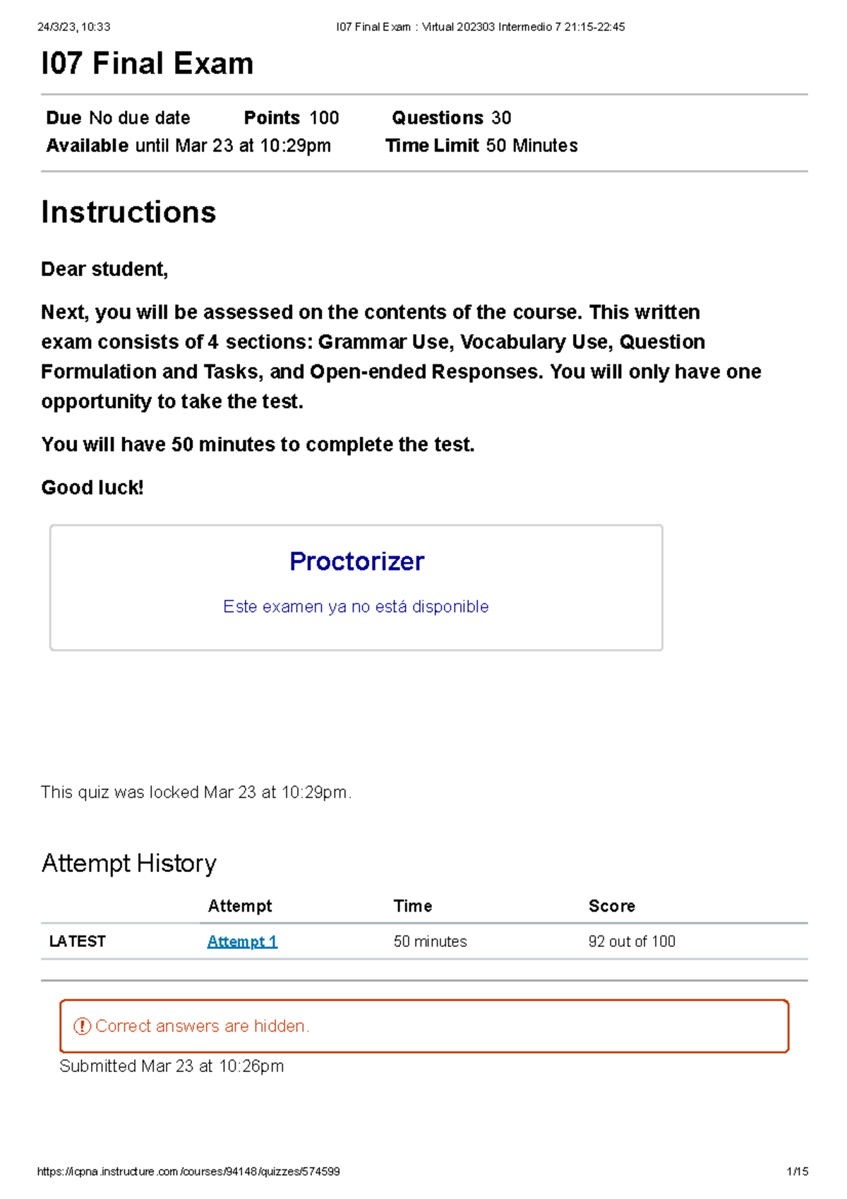 I07 Final Exam Review Guide for Intermedio 7 (March 2023) - Studocu