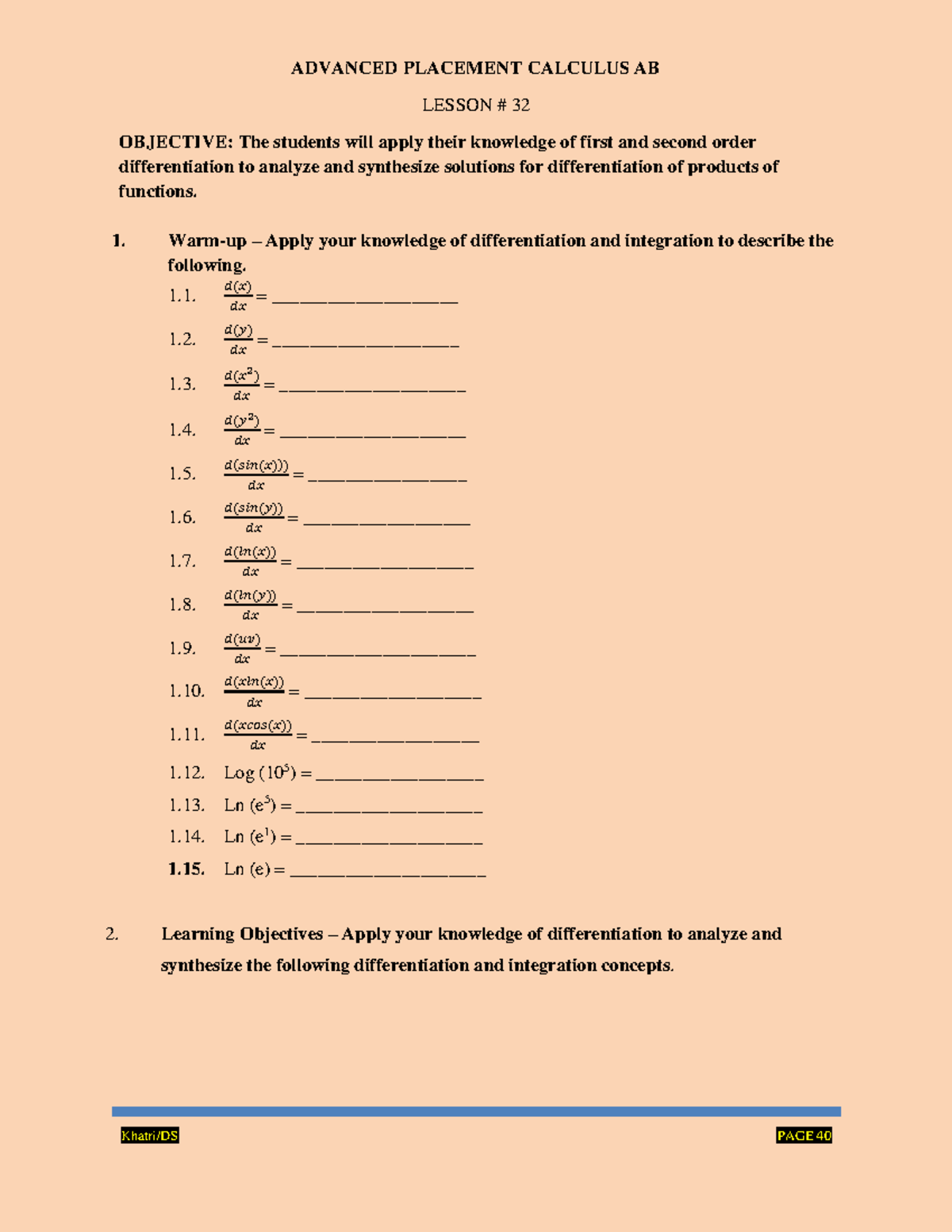 APCalculus AB AY2223 lesson 32 - Khatri/DS PAGE 40 ADVANCED PLACEMENT ...