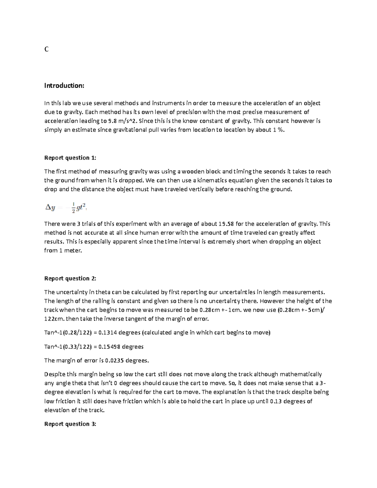 PHYS 207 LAB 3 Report - C Introduction: In this lab we use several ...
