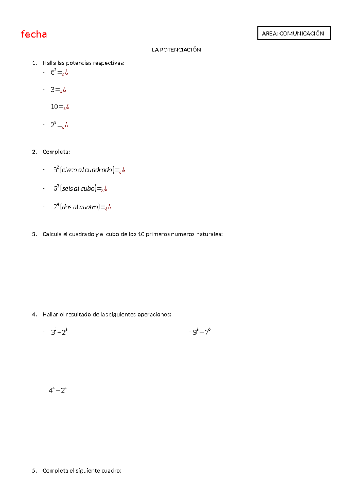 La Potenciación: Conceptos y Ejercicios para Estudiantes - Studocu