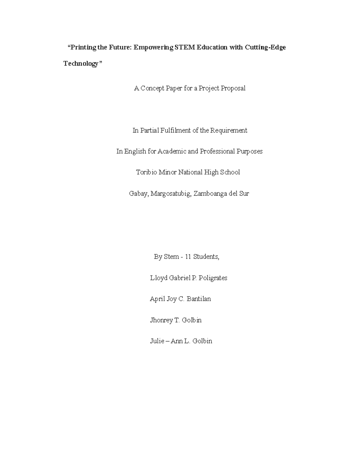 Concept Paper for Project Proposal: Empowering STEM Ed with Tech - Studocu