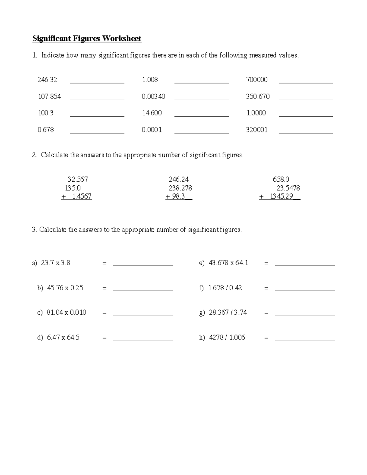 Significant Figures Worksheet (Sig Fig) - Practice Problems - Studocu
