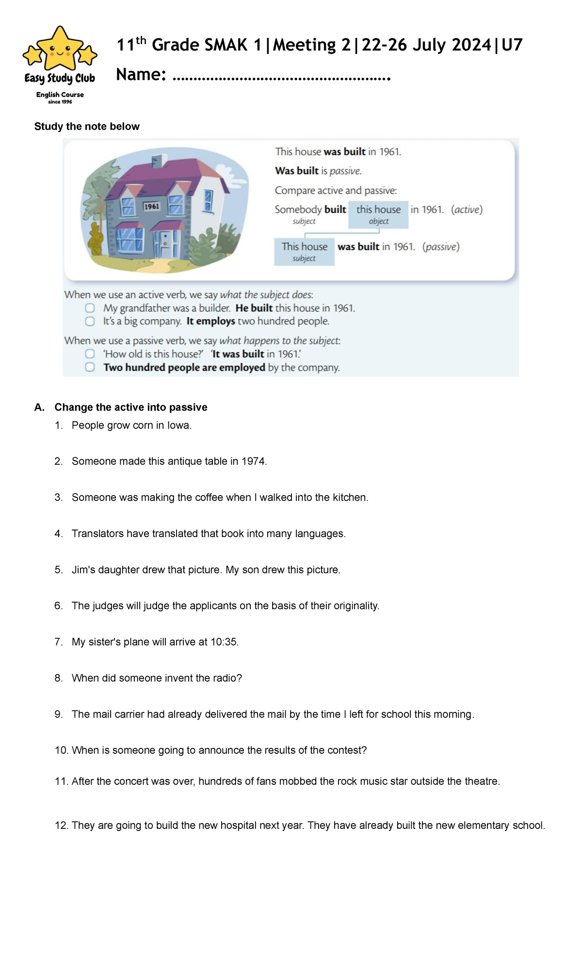 11th Grade SMAK July Passive Voice Transformation Notes - Studocu