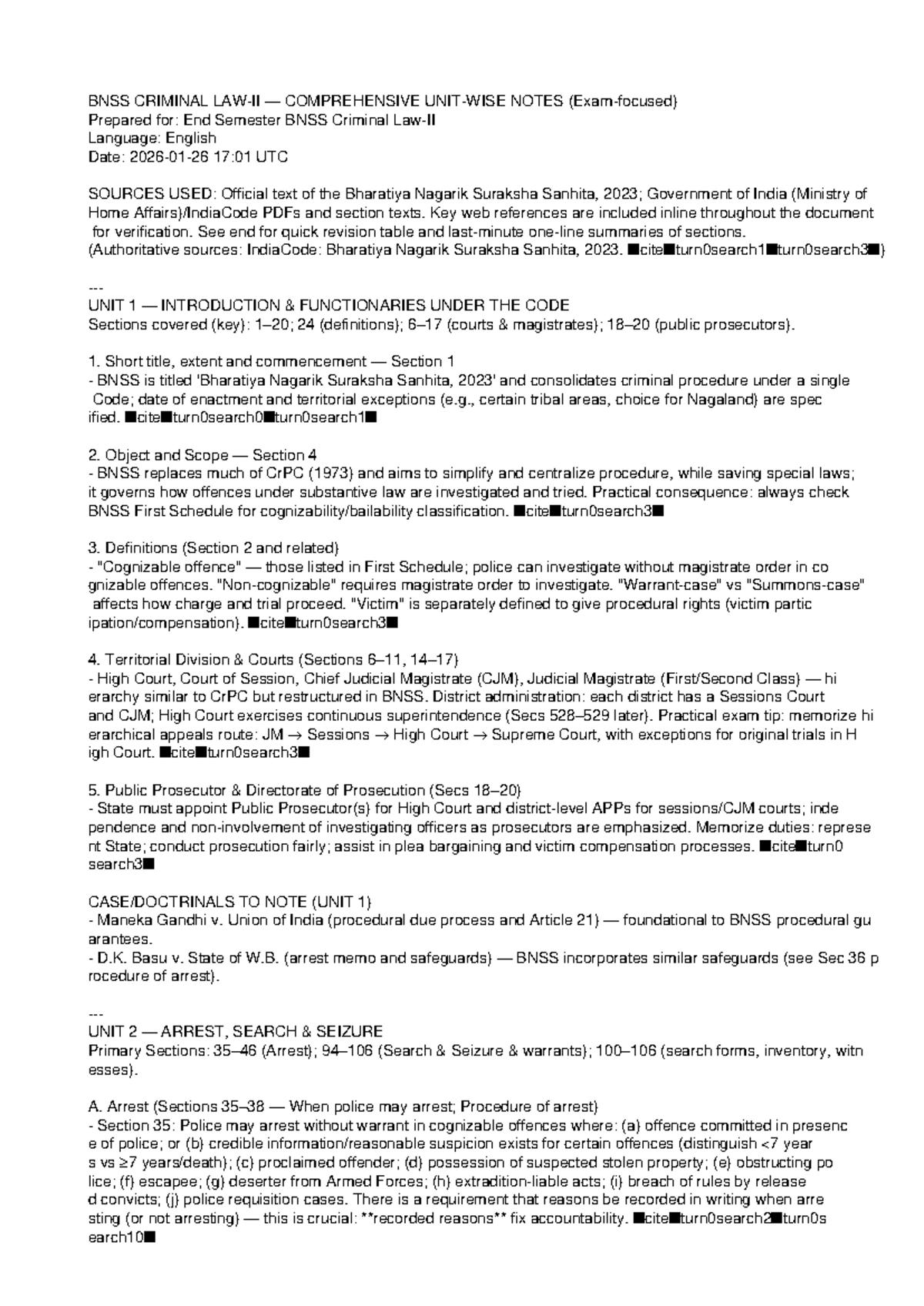 BNSS Criminal Law II: Comprehensive End Semester Notes - Studocu