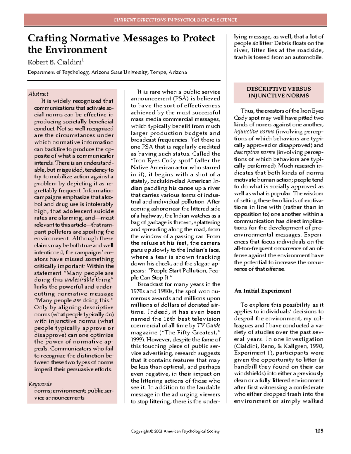 Crafting Normative Messages for Environmental Protection: Insights from ...