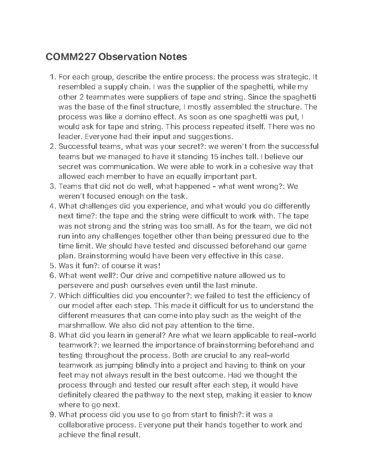 COMM227 Team Collaboration & Process Reflection Notes - Studocu