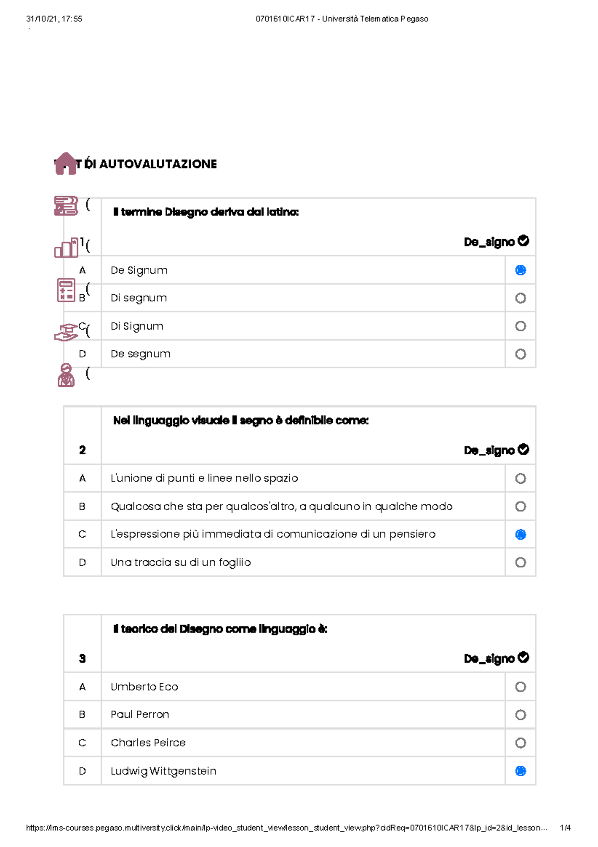 1 - test fine modulo 1.2 - TEST DI AUTOVALUTAZIONE 1 Il termine Disegno ...