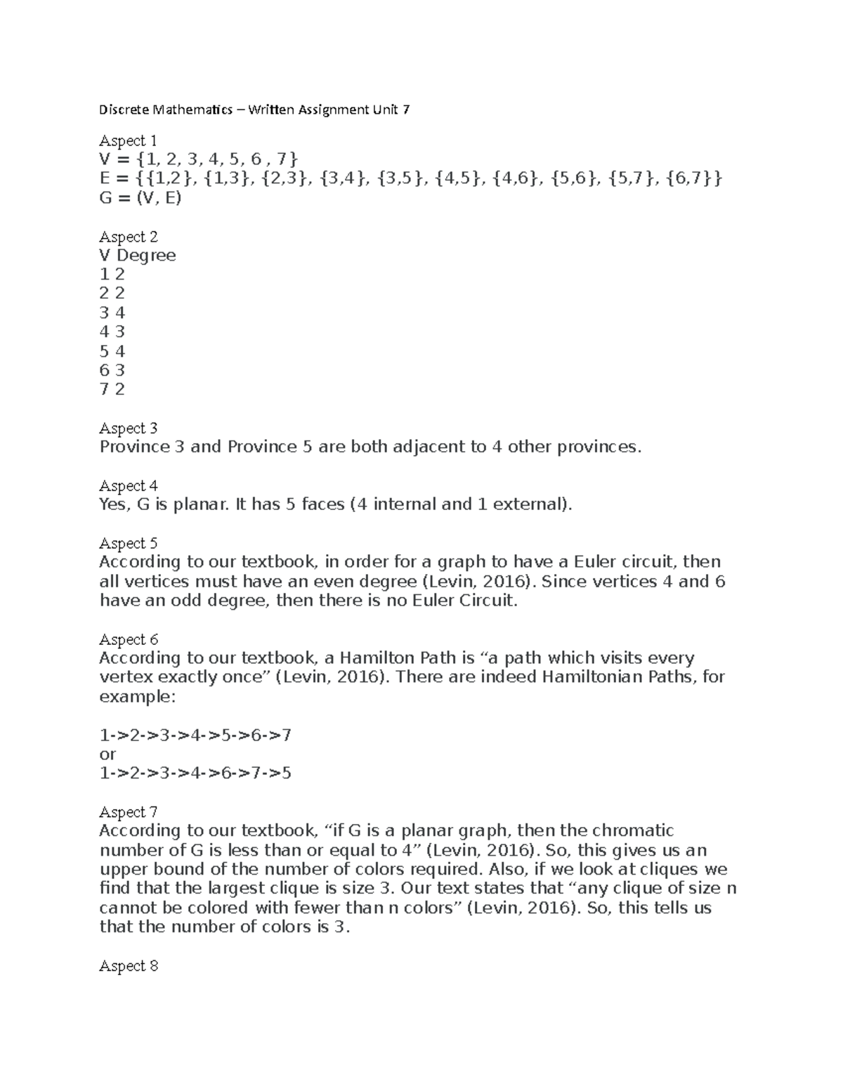 Discrete Mathematics - Written Assignment Unit 7 Answers - Discrete Mathematics – Written ...