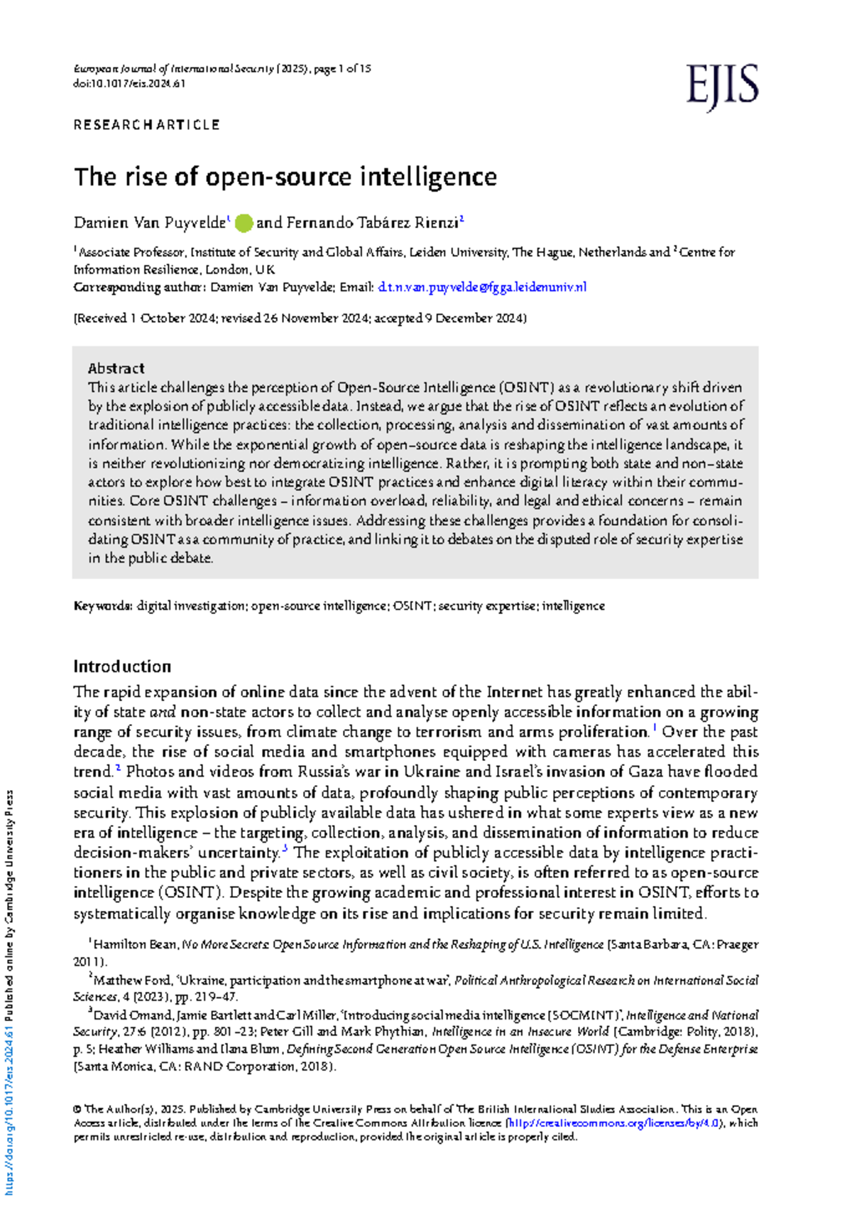 The Evolution of Open-Source Intelligence: Analysis and Implications - Studocu