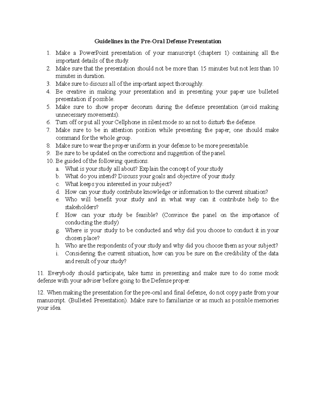 Guidelines for Pre-Oral Defense Presentation Preparation - Studocu