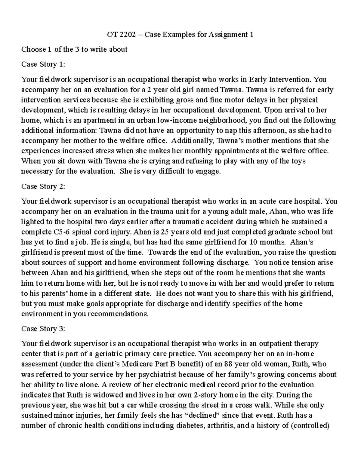 Assignment 1 Case studies - OT 2202 – Case Examples for Assignment 1 ...