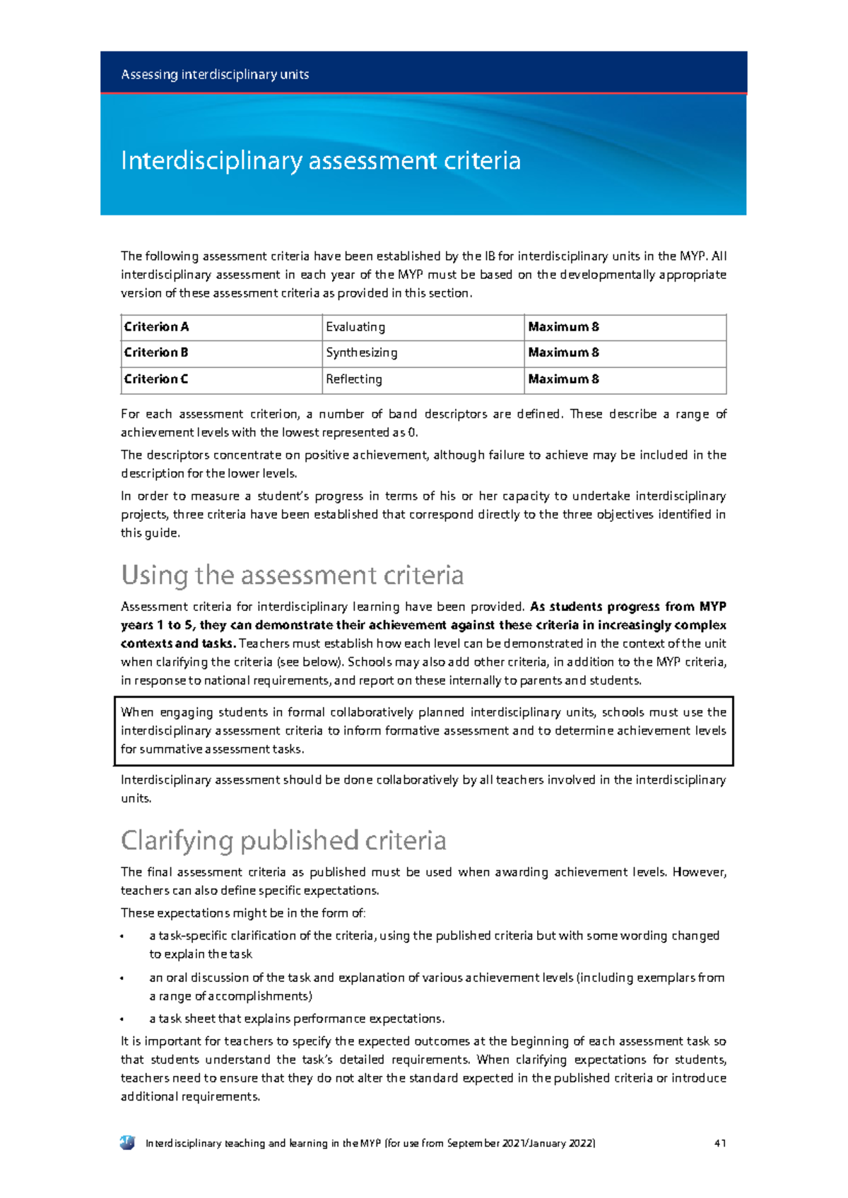 MYP Interdisciplinary Assessment Criteria & Rubric Guide - Studocu