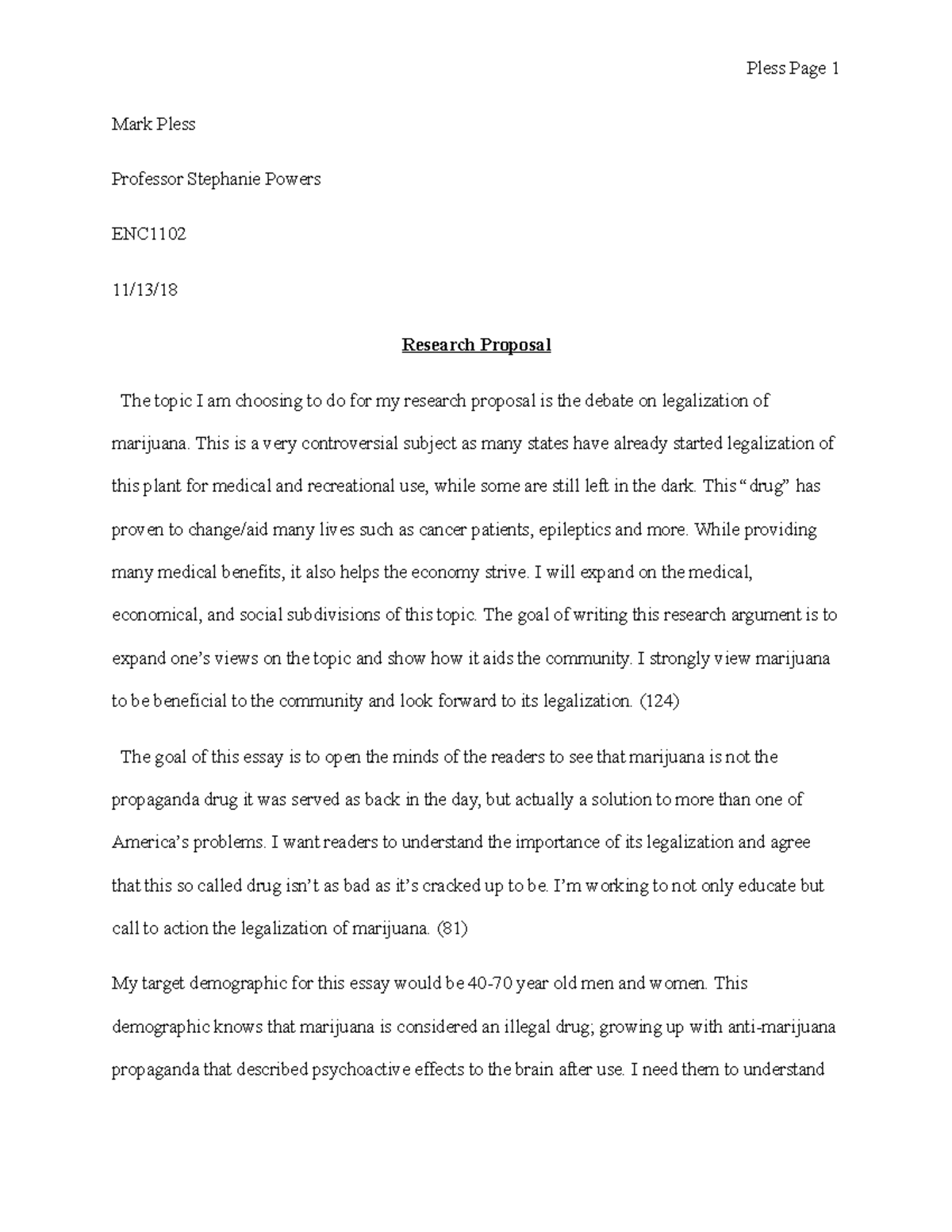 ENC1102 Research Proposal: The Case for Marijuana Legalization - Studocu