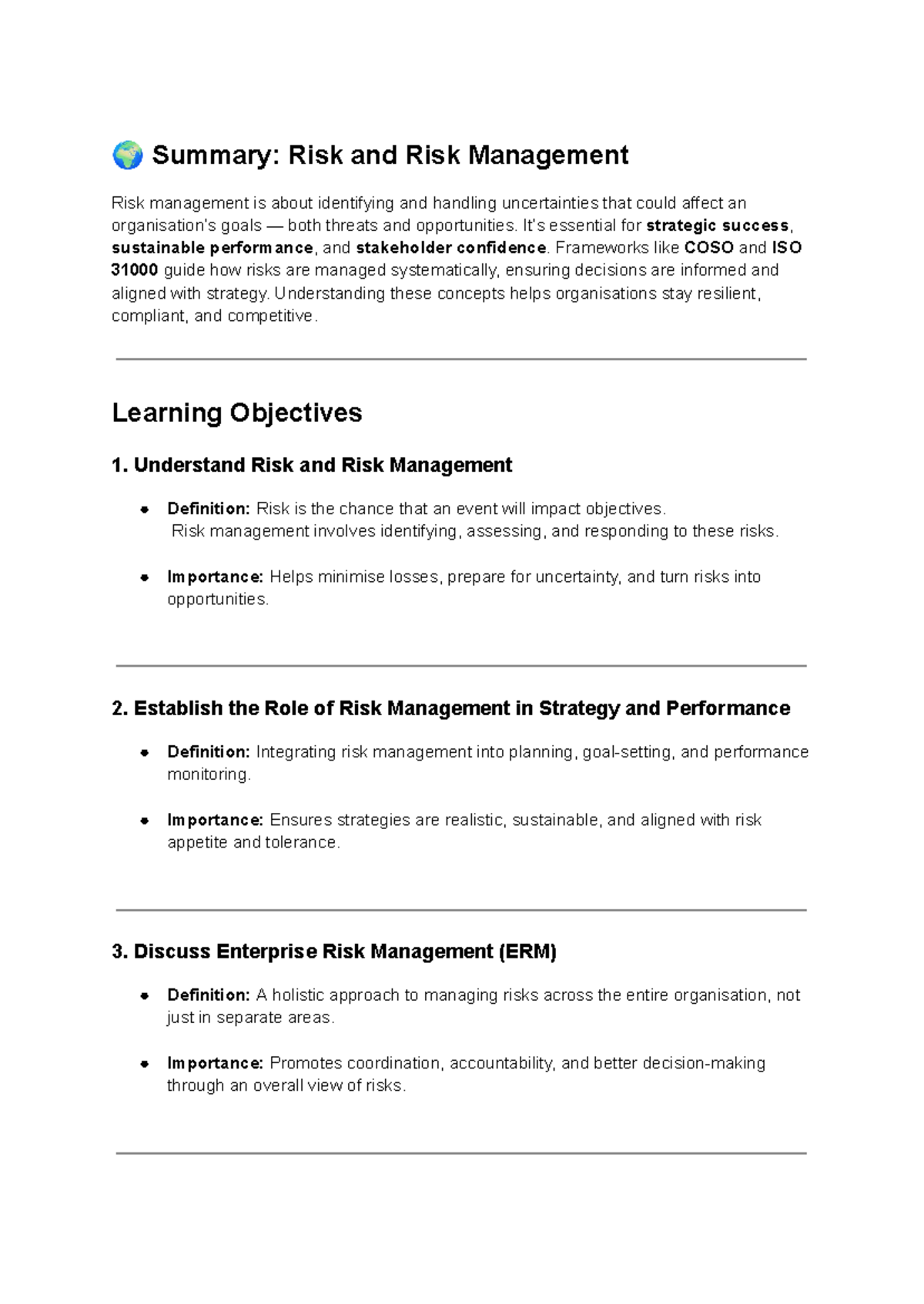 Block 11: Summary of Risk and Risk Management Concepts - Studocu