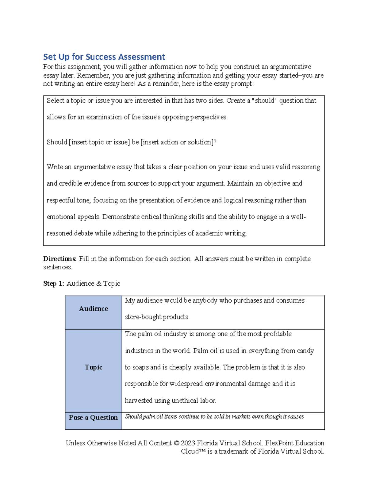 Set Up for Success - Assignment 5.02: Argumentative Essay Guide in FLVS ...