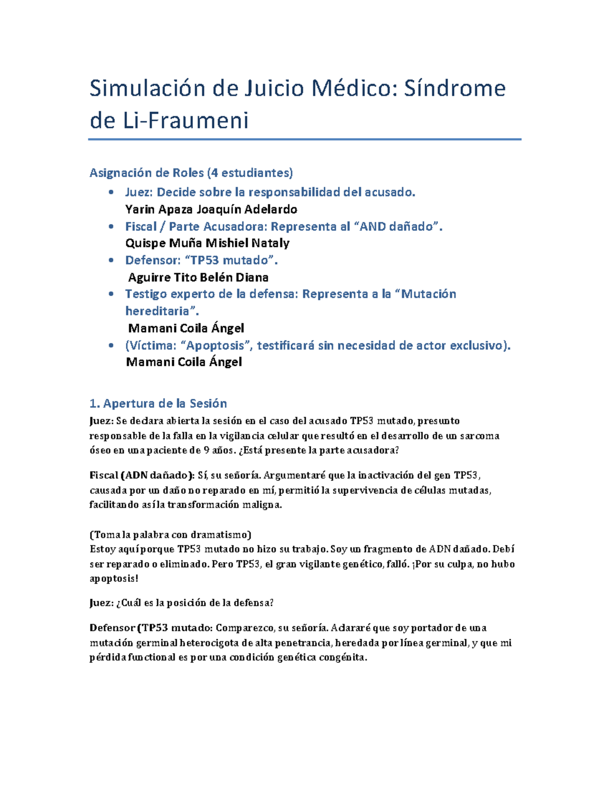 Simulación de Juicio Médico: Caso TP53 Mutado y Responsabilidad Legal ...