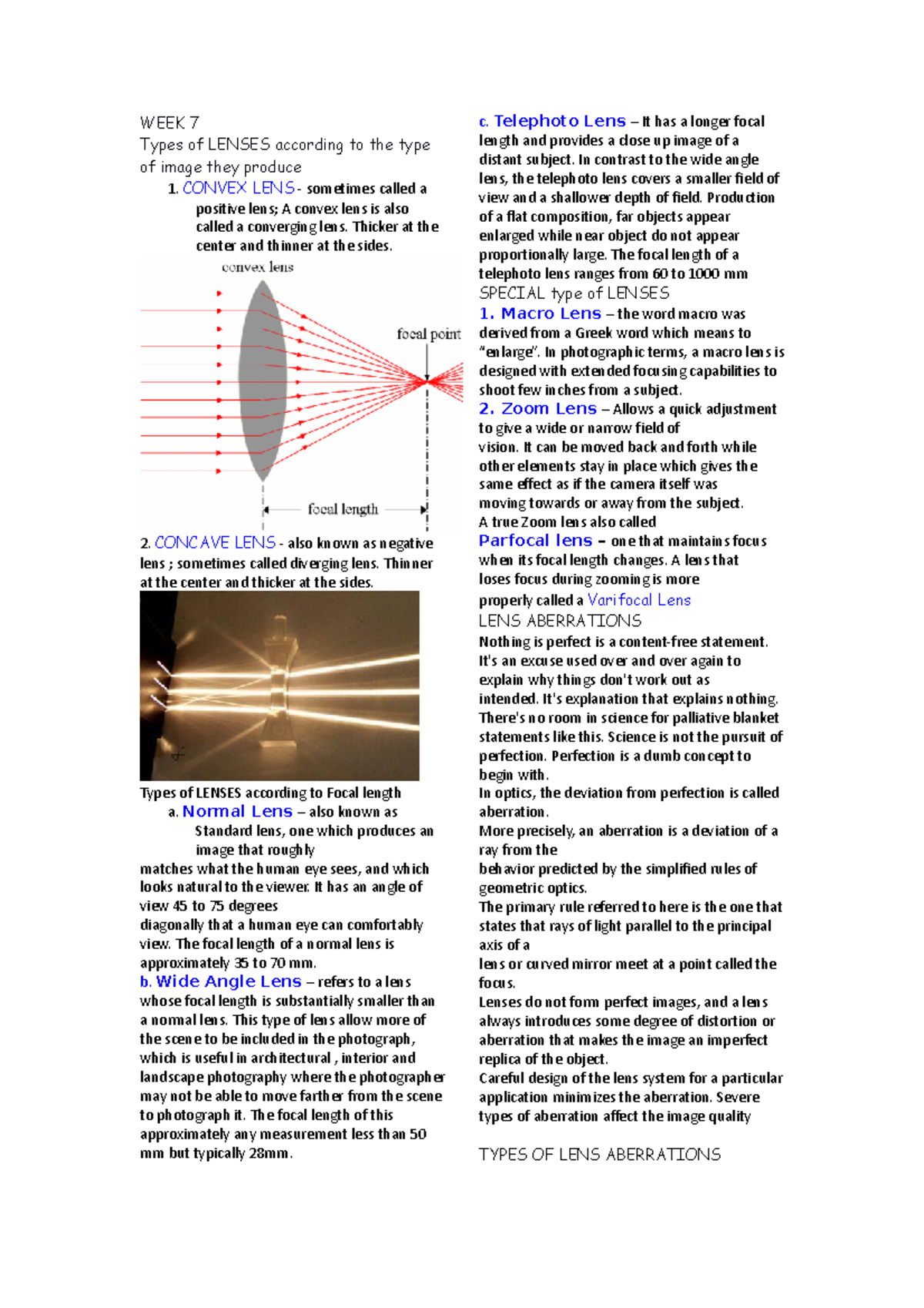 FORSmidterm - study hard - WEEK 7 Types of LENSES according to the type ...