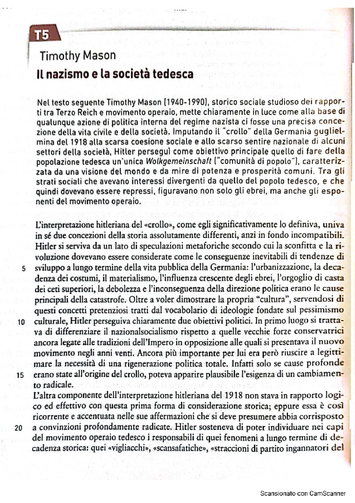 T5 Nazismo e Società Tedesca: Analisi di Timothy Mason - Studocu