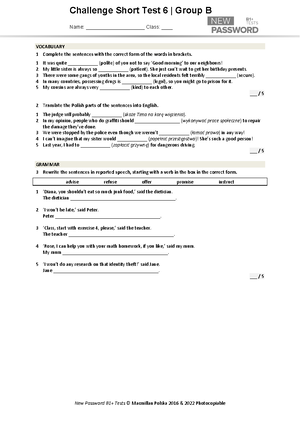 New Password B1+ UT 6B - Unit 6 Test | Group B Name ...