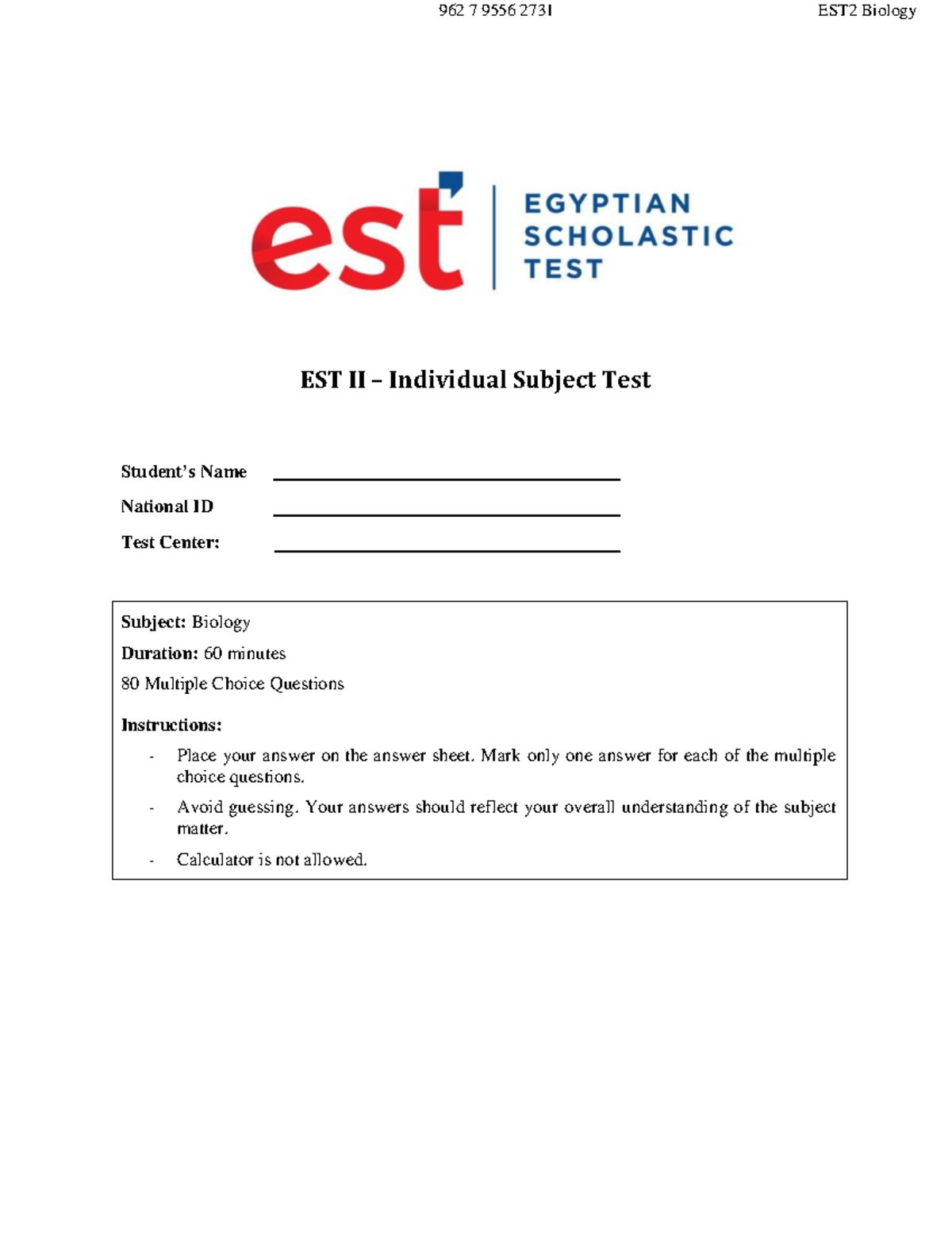Biology EST II Past Paper June 2021: Comprehensive Question Review ...