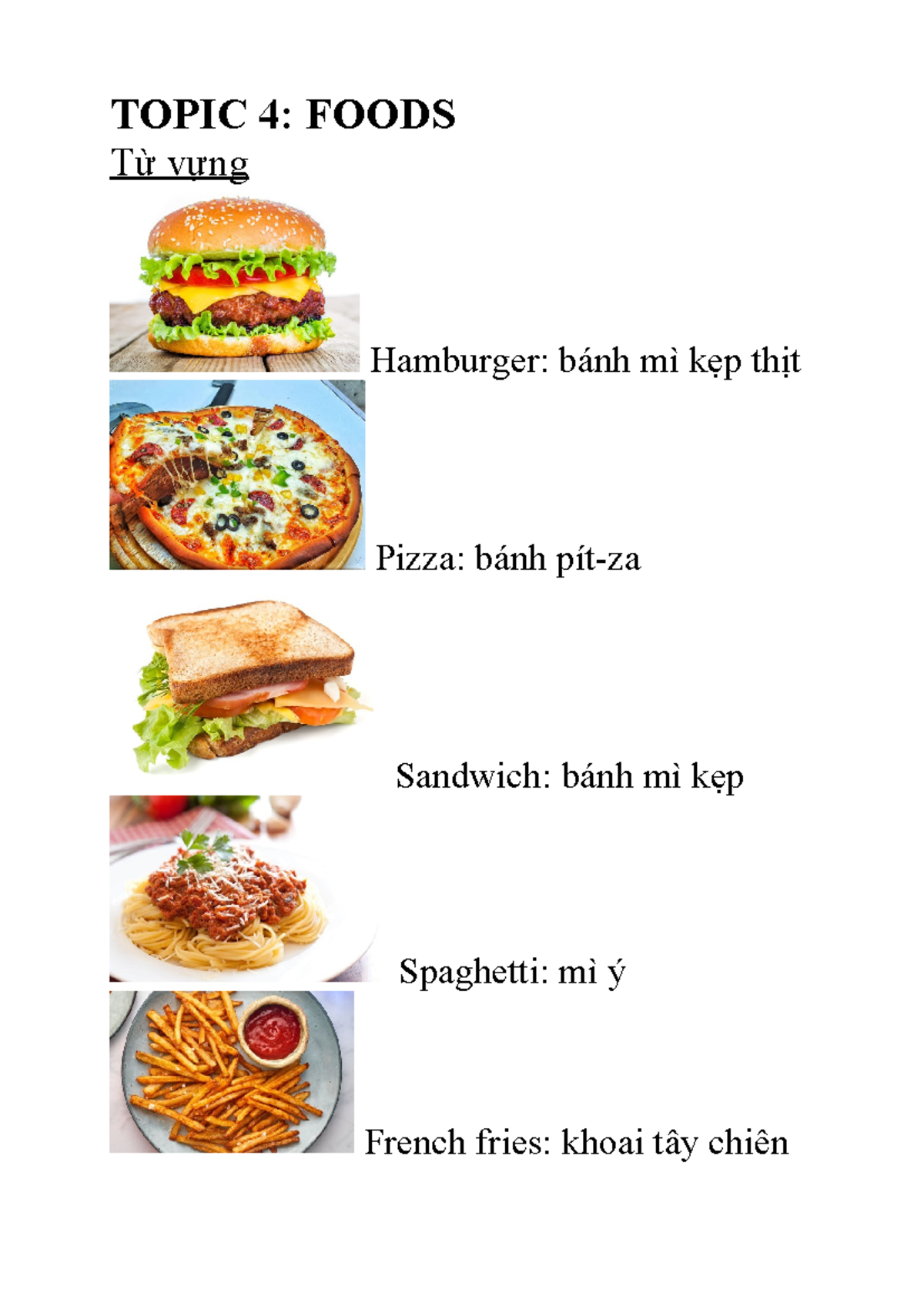 Topic 4: Foods Vocabulary & Exercises (Course Code: N/A) - Studocu