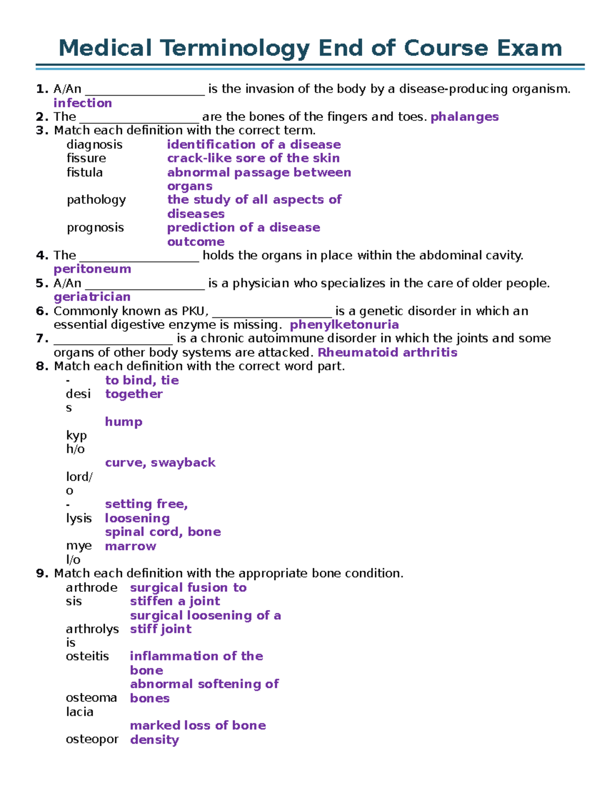 Medical Terminology Exam Review - End of Course (MDT 101) - Studocu