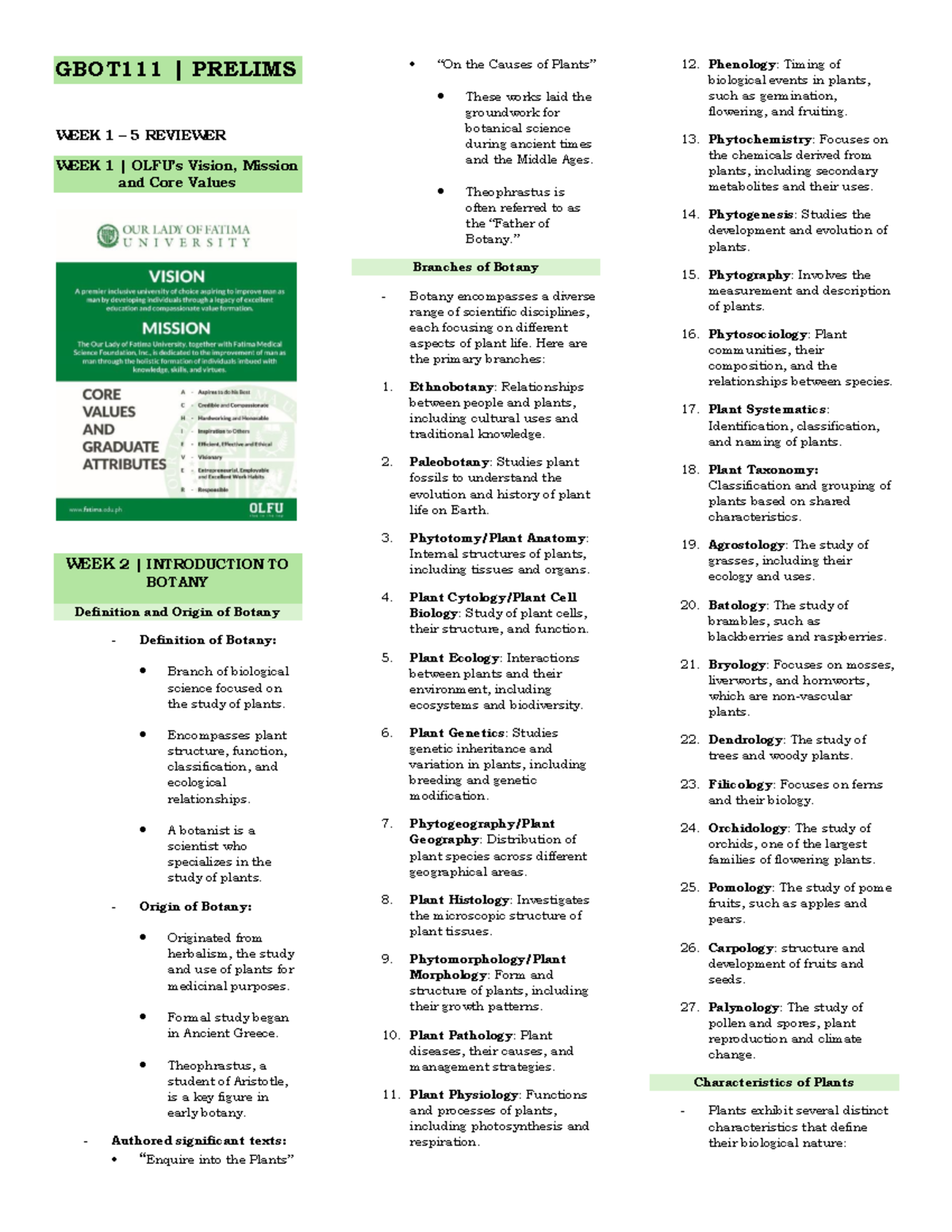 GBOT111 - Prelims Reviewer on Botany and Plant Biology Concepts - Studocu