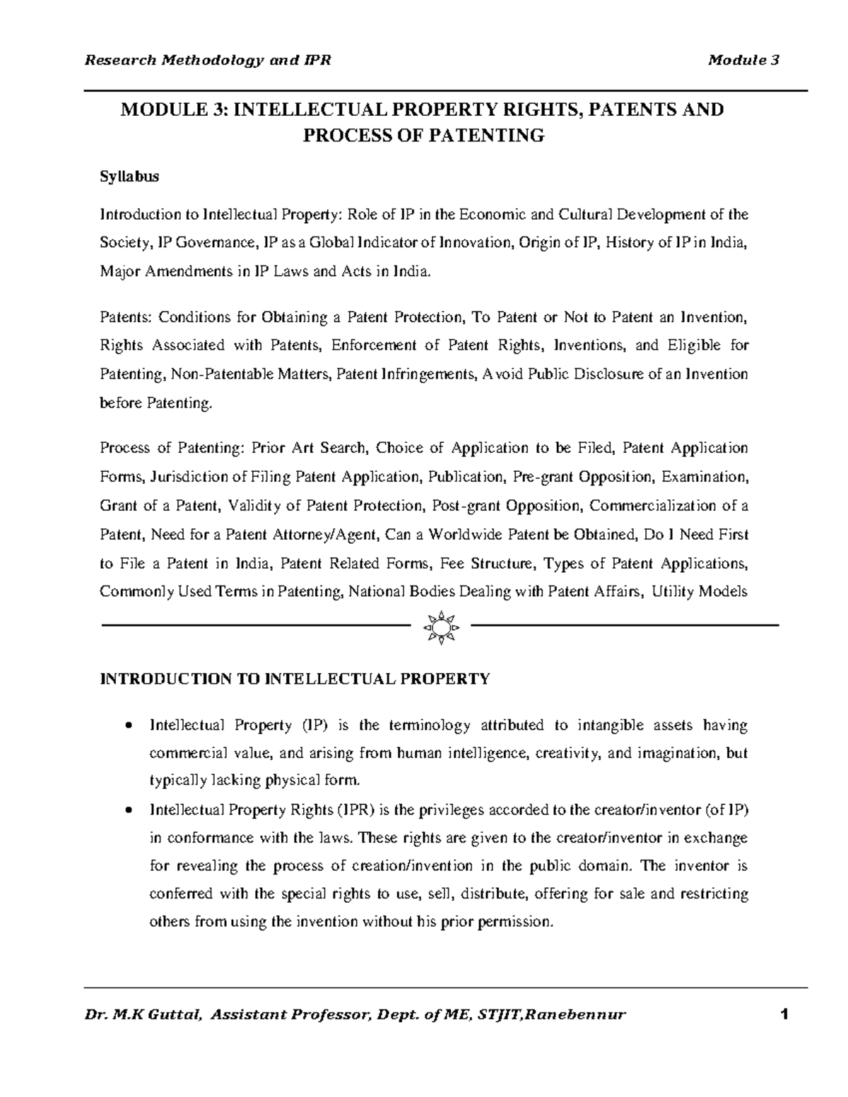 Module 3: IPR and Patenting Procedures in Research Methodology - Studocu