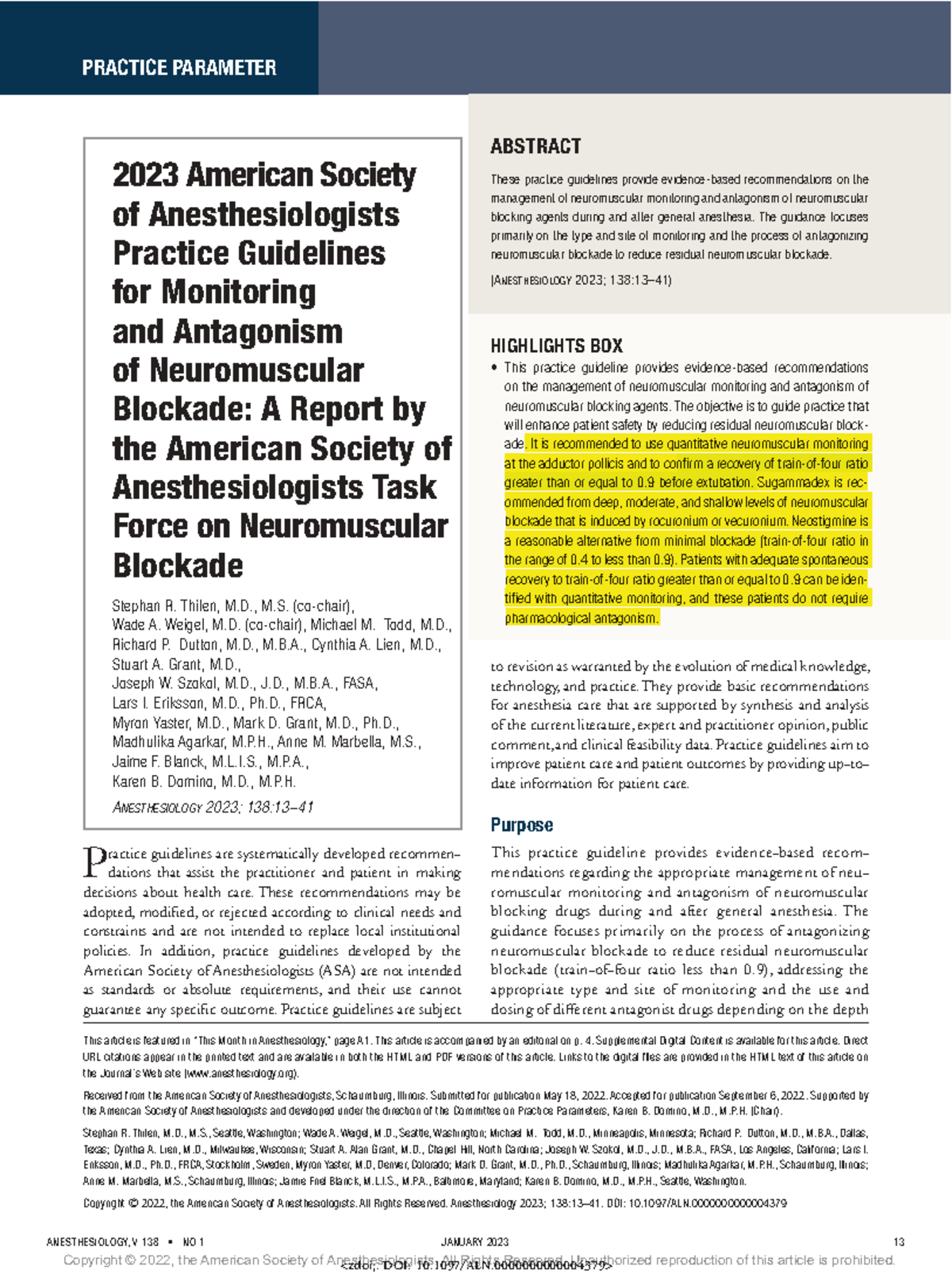 Practice Parameter 2023: Neuromuscular Blockade Monitoring & Antagonism ...