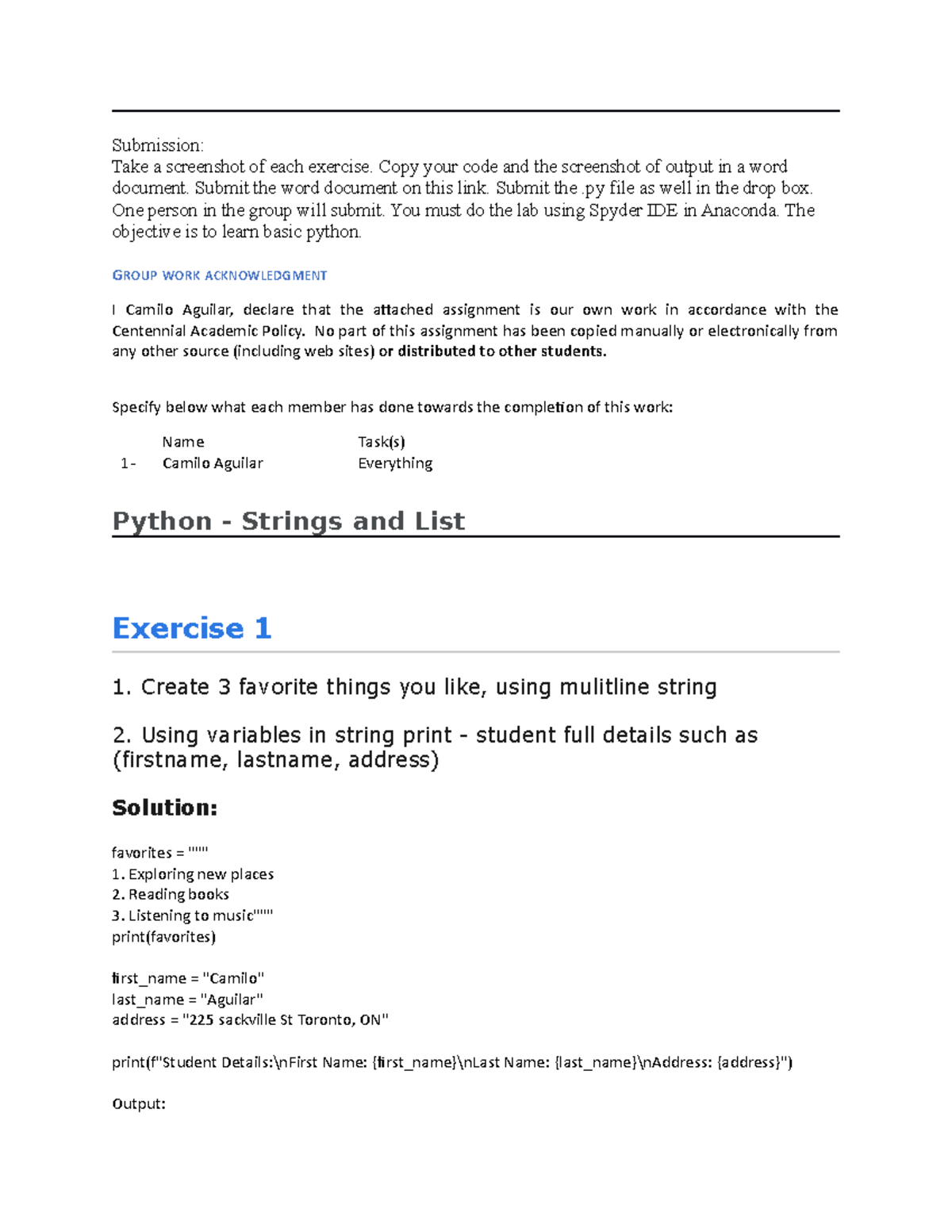 Lab Assignment 3: Python Basics with Strings, Lists, and Functions - Studocu