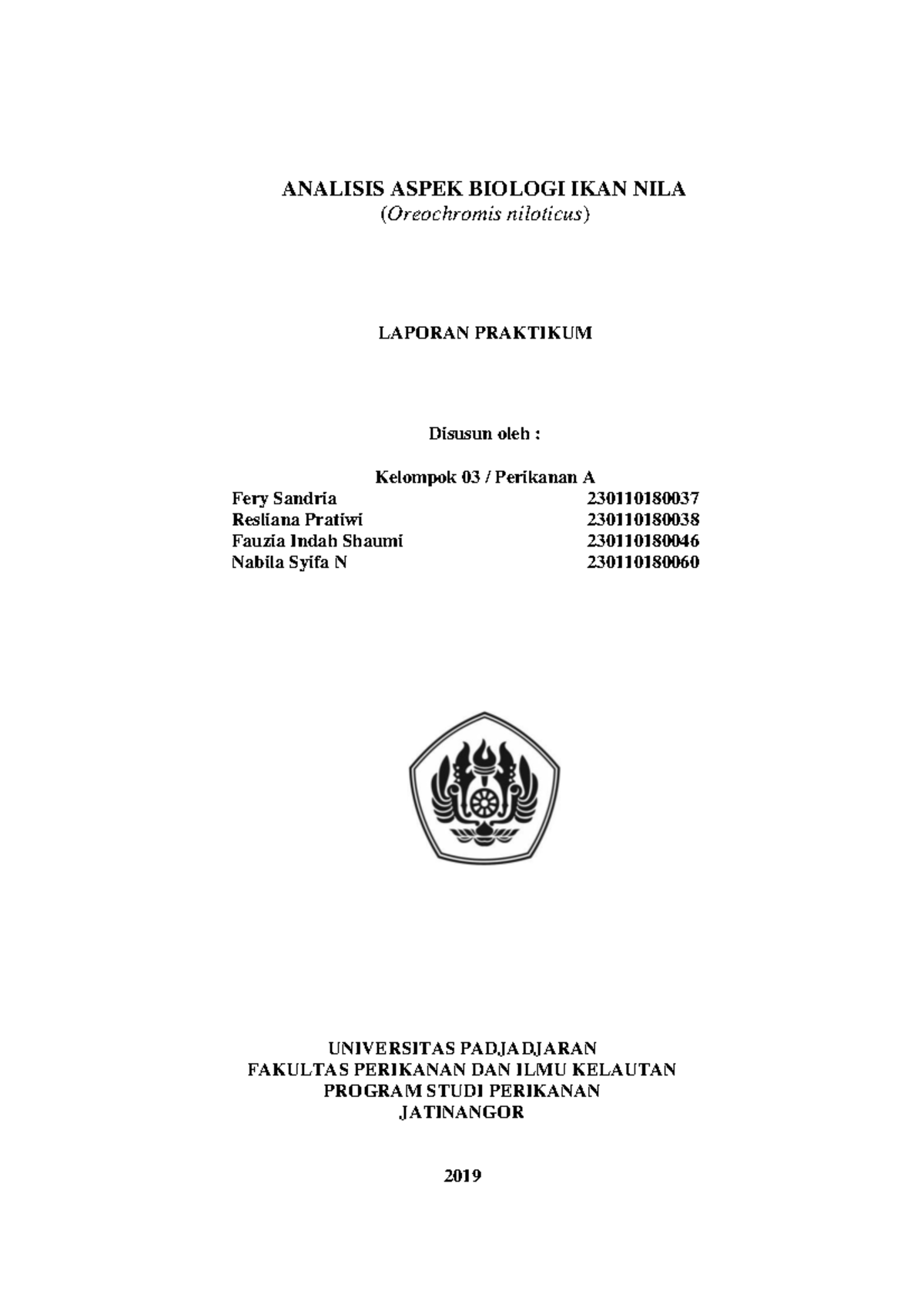 Laporan Akhir Praktikum Biologi Ikan Nila (Oreochromis niloticus) - Studocu