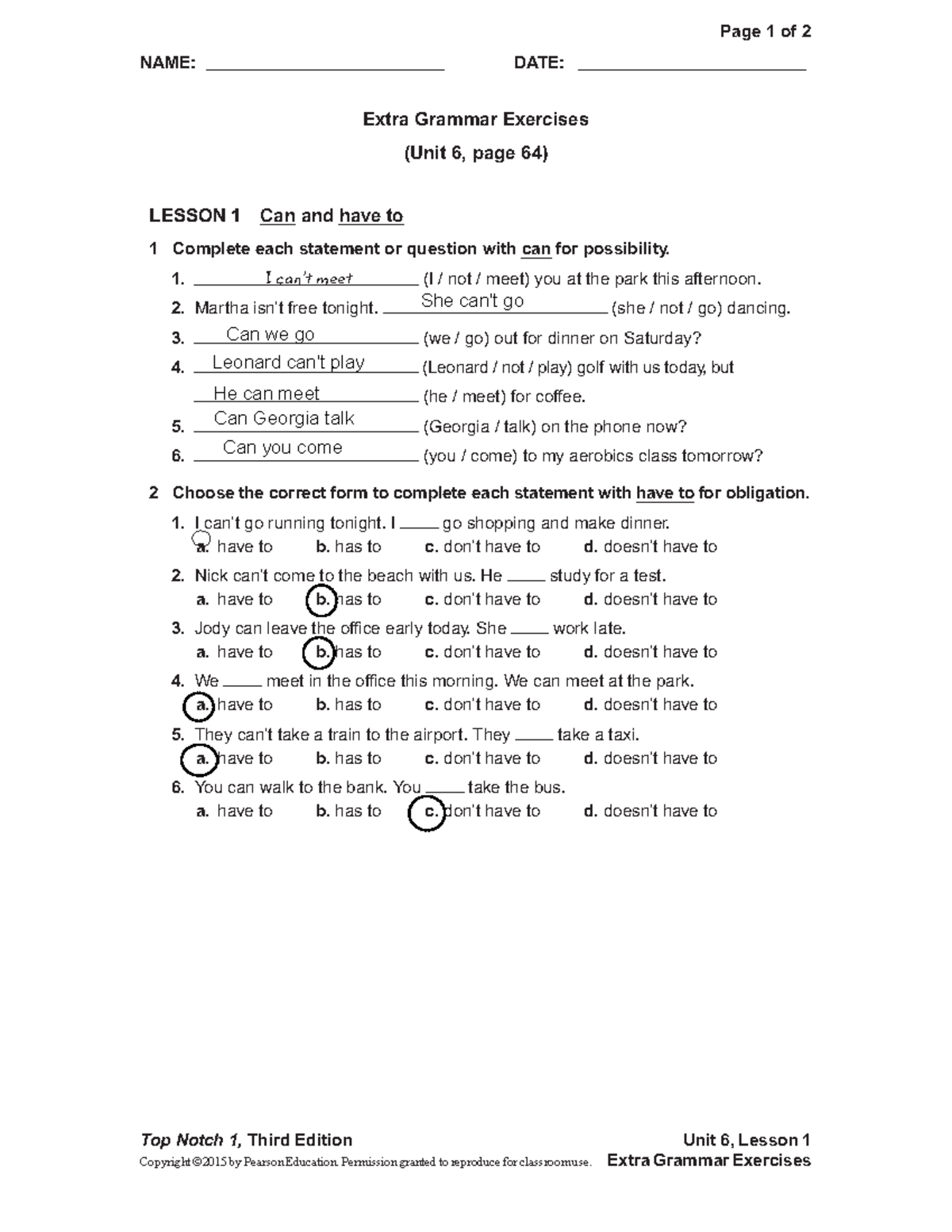 UNIT 06 Extra Gram Exercise - NAME: _________________________ DATE: ________________________ Top ...