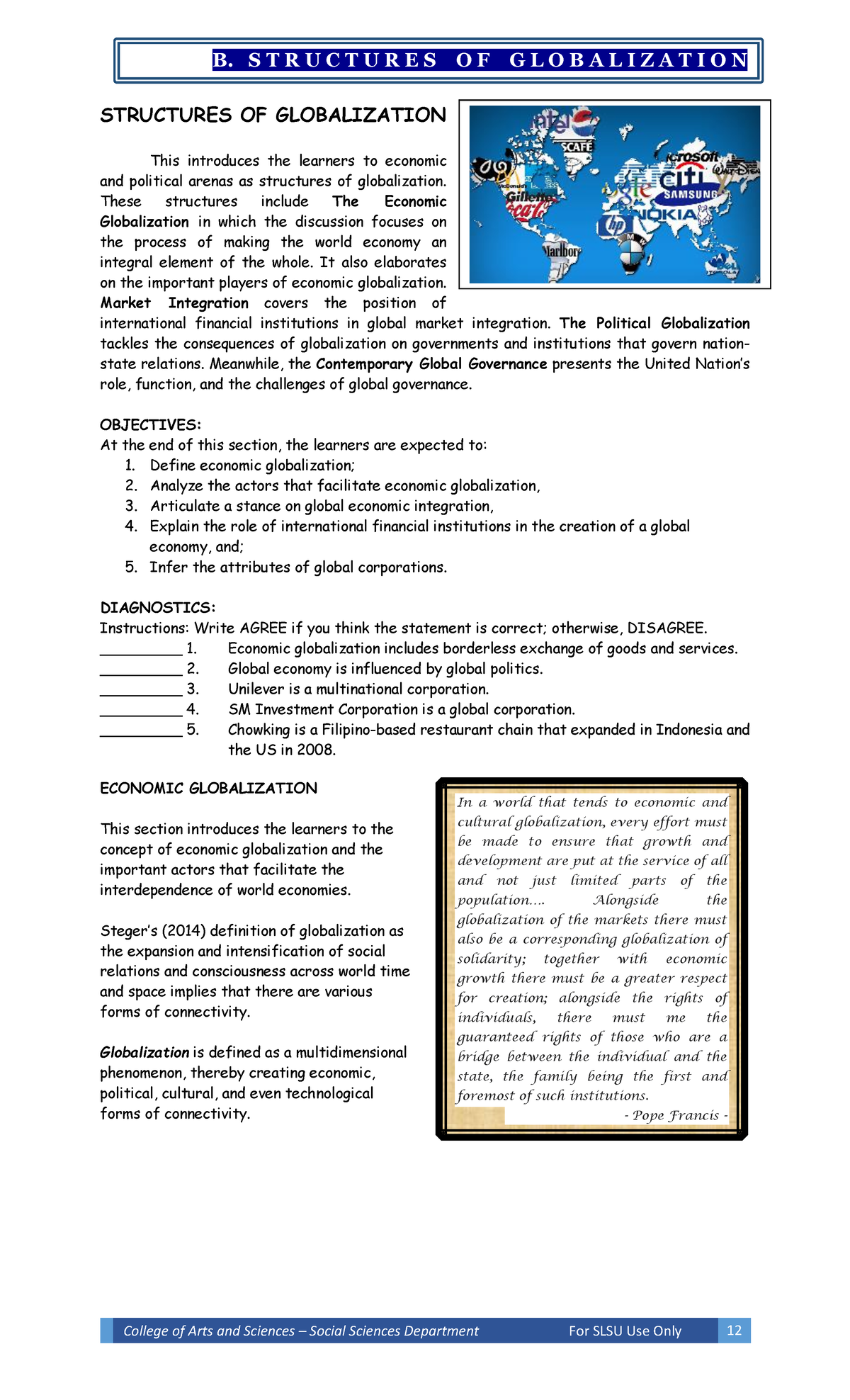 Module 2 - Structures and Influences of Economic Globalization - Studocu