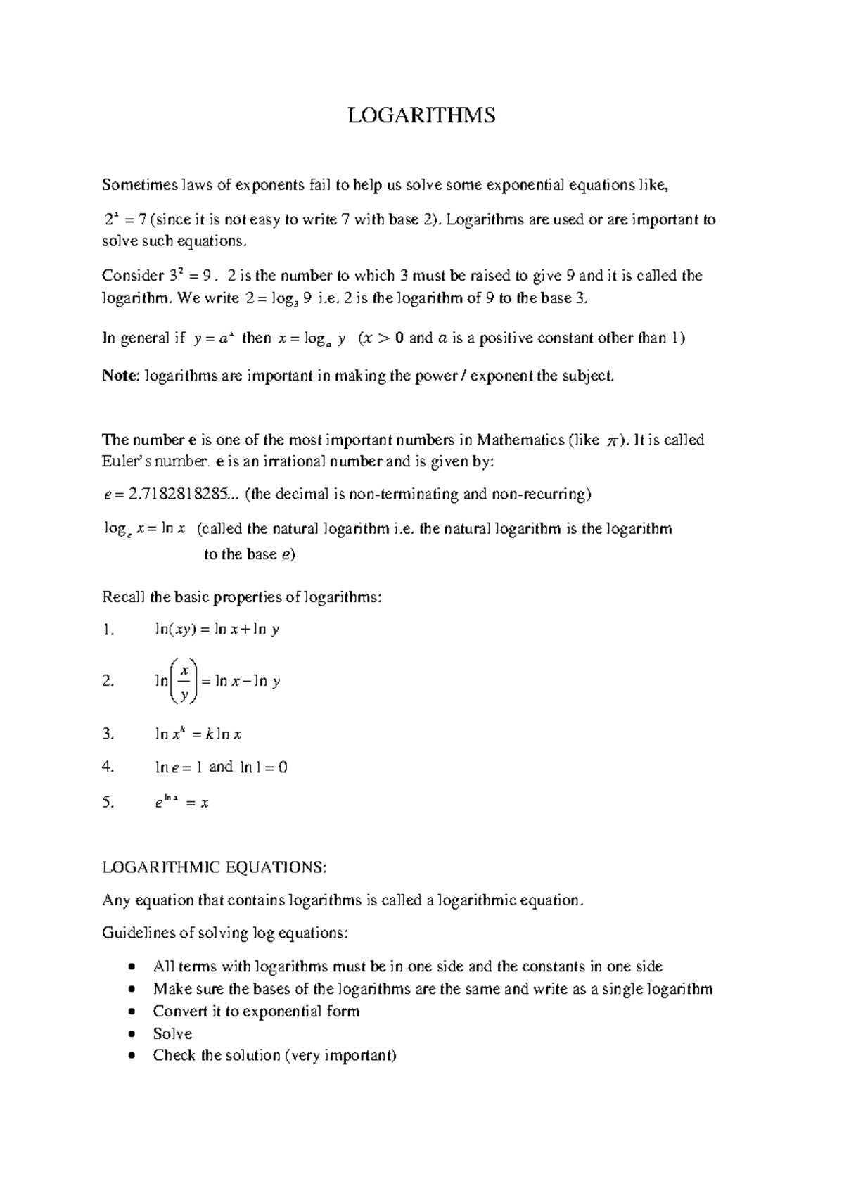 LOG 101: Understanding Logarithms and Their Properties - Studocu