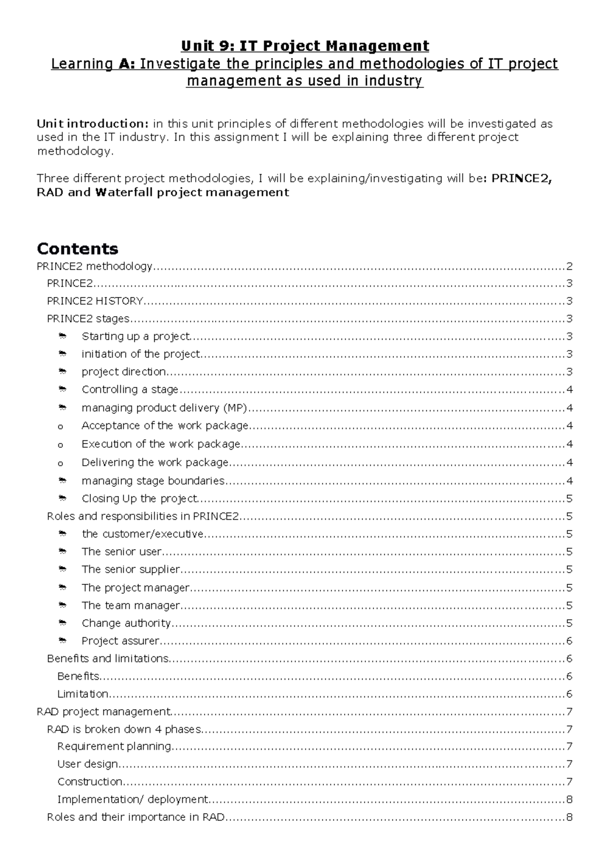 Unit 9: IT Project Management Methodologies Explained - Studocu