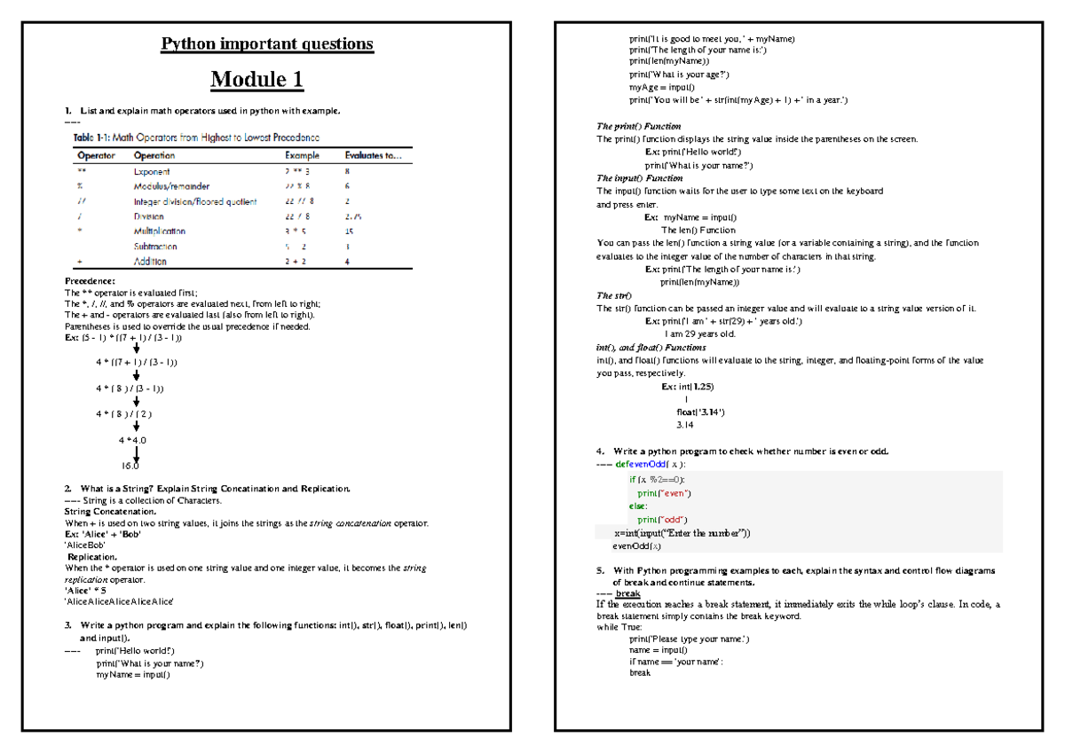 Python Exam Question Bank with Answers (CS101) - Studocu