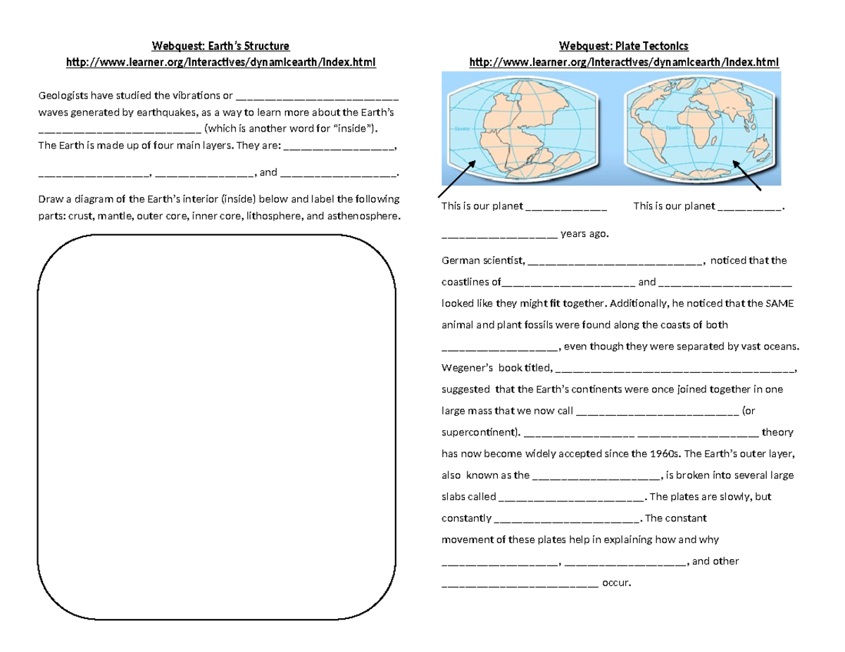 Plate tectonics extra credit - Webquest: Earth’s Structure - Studocu